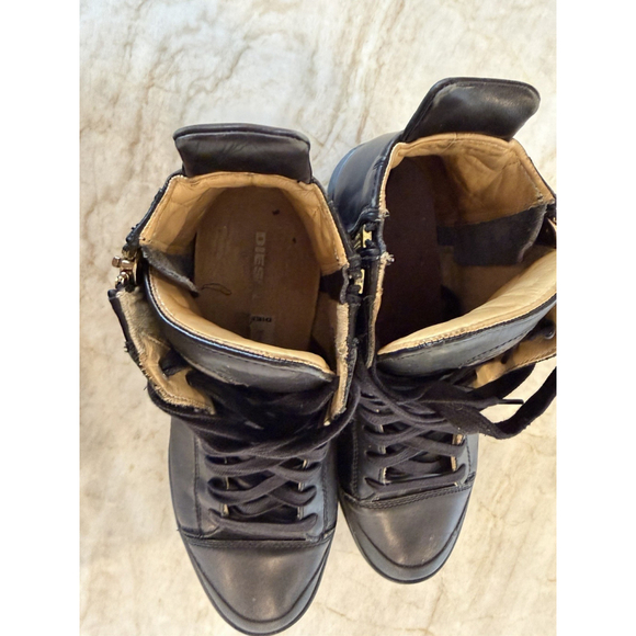 Diesel | Shoes | Diesel Snentish Black Leather High Top Zip Around ...